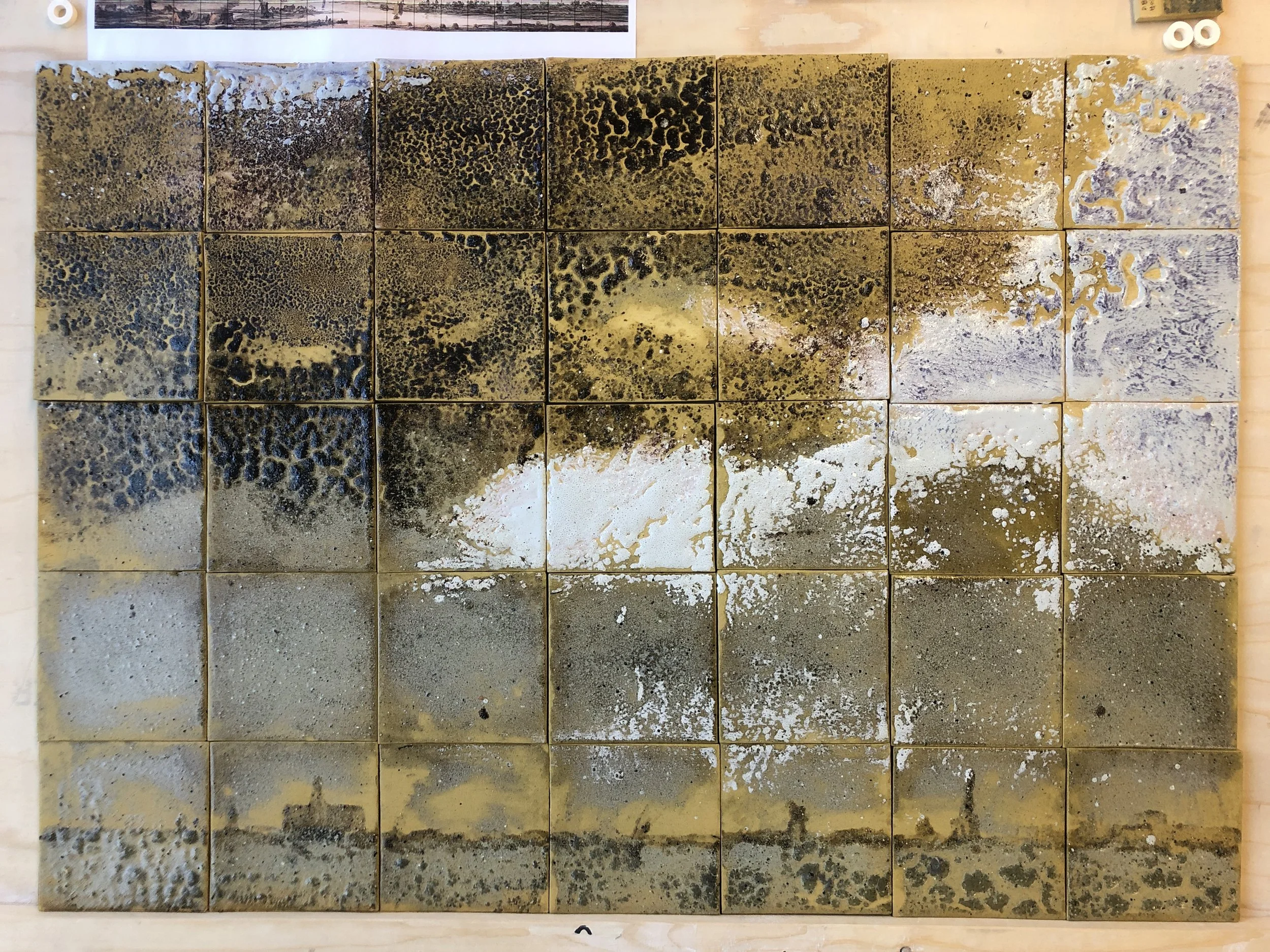 Ceramic tiles painted with particulates. — Lab AIR