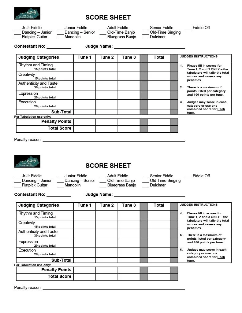 Judging Criteria Kentucky State Fiddle Championship Sentro Rizal 