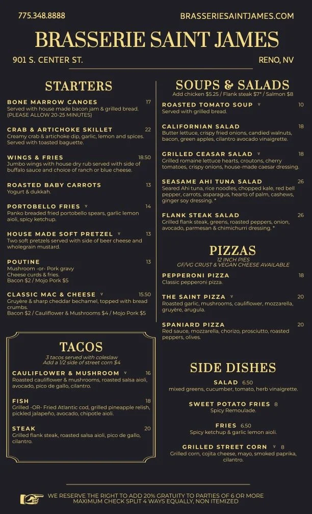 Main Menus — Brasserie Saint James