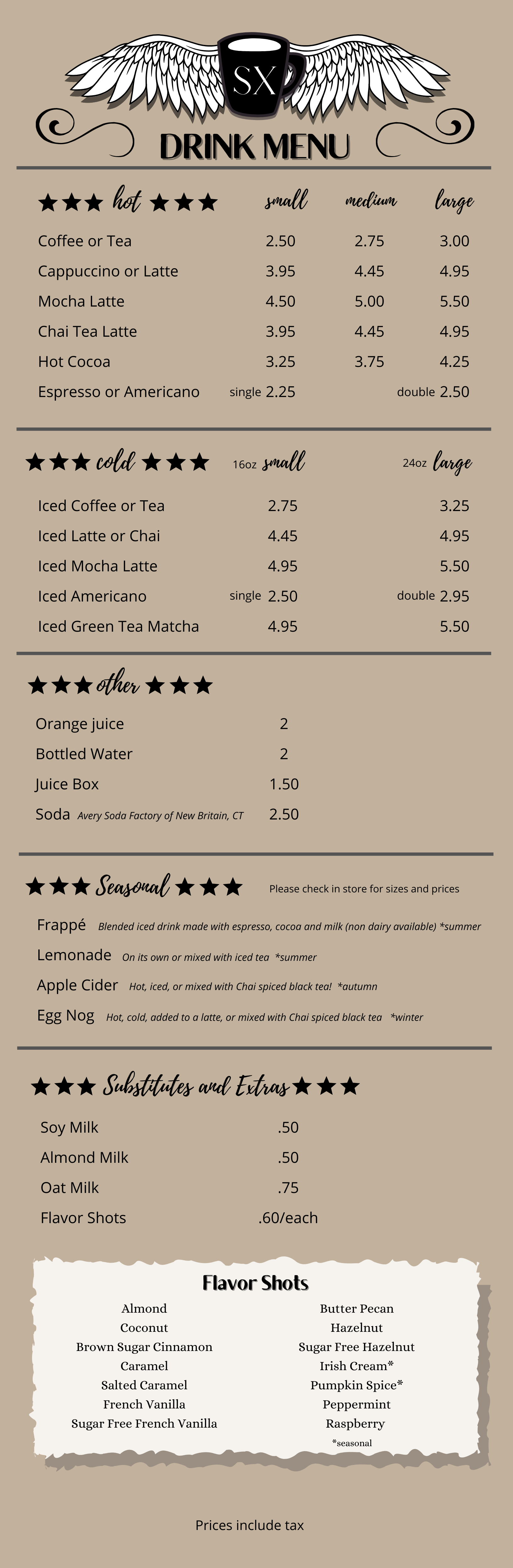 Drink Menu — Essex Coffee & Tea Company