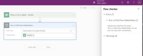 Update the child flow for action 'Run_a_Child_Flow' to not use 'run ...