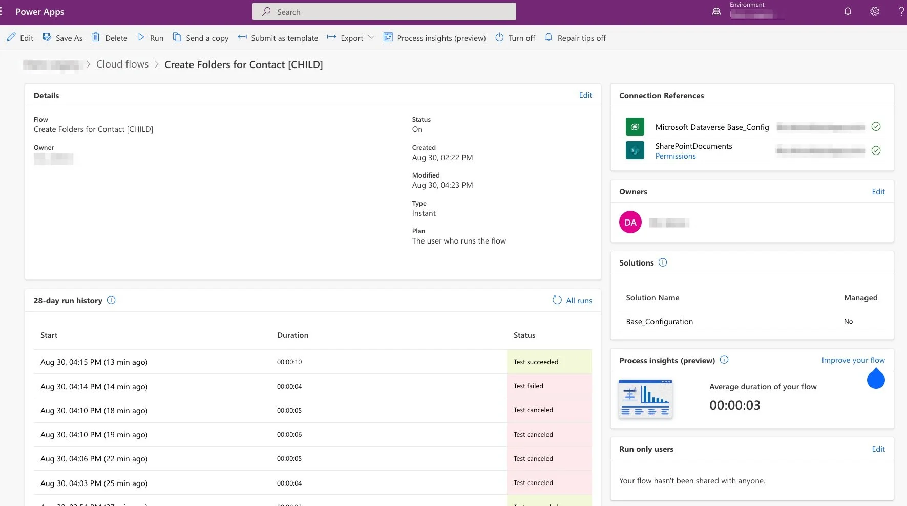 Update the child flow for action 'Run_a_Child_Flow' to not use 'run ...
