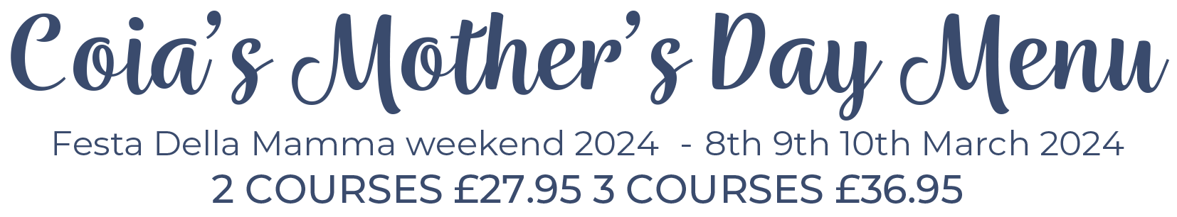 Mother's Day Menu — Coia's Cafe