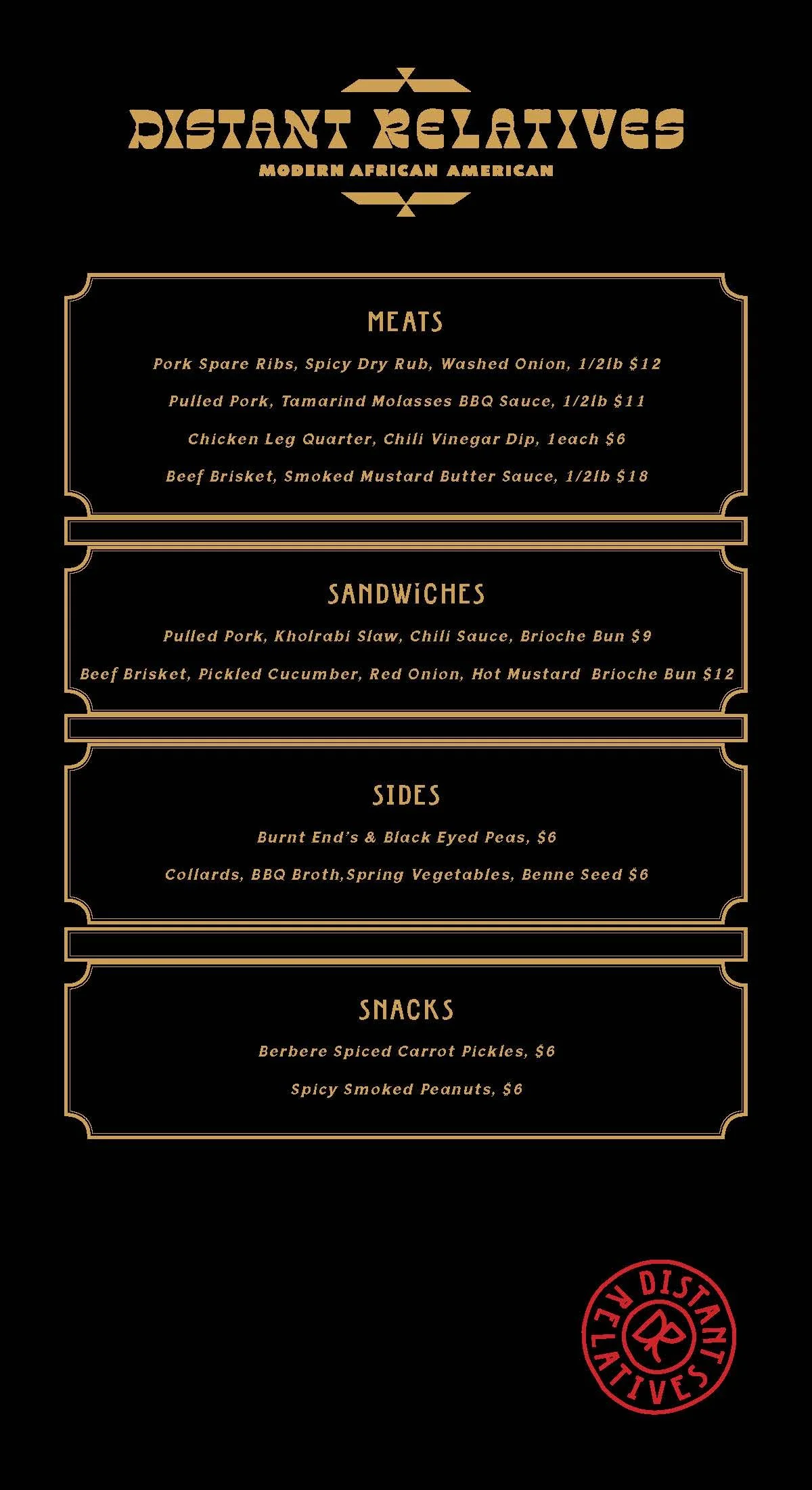 Menu — Distant Relatives