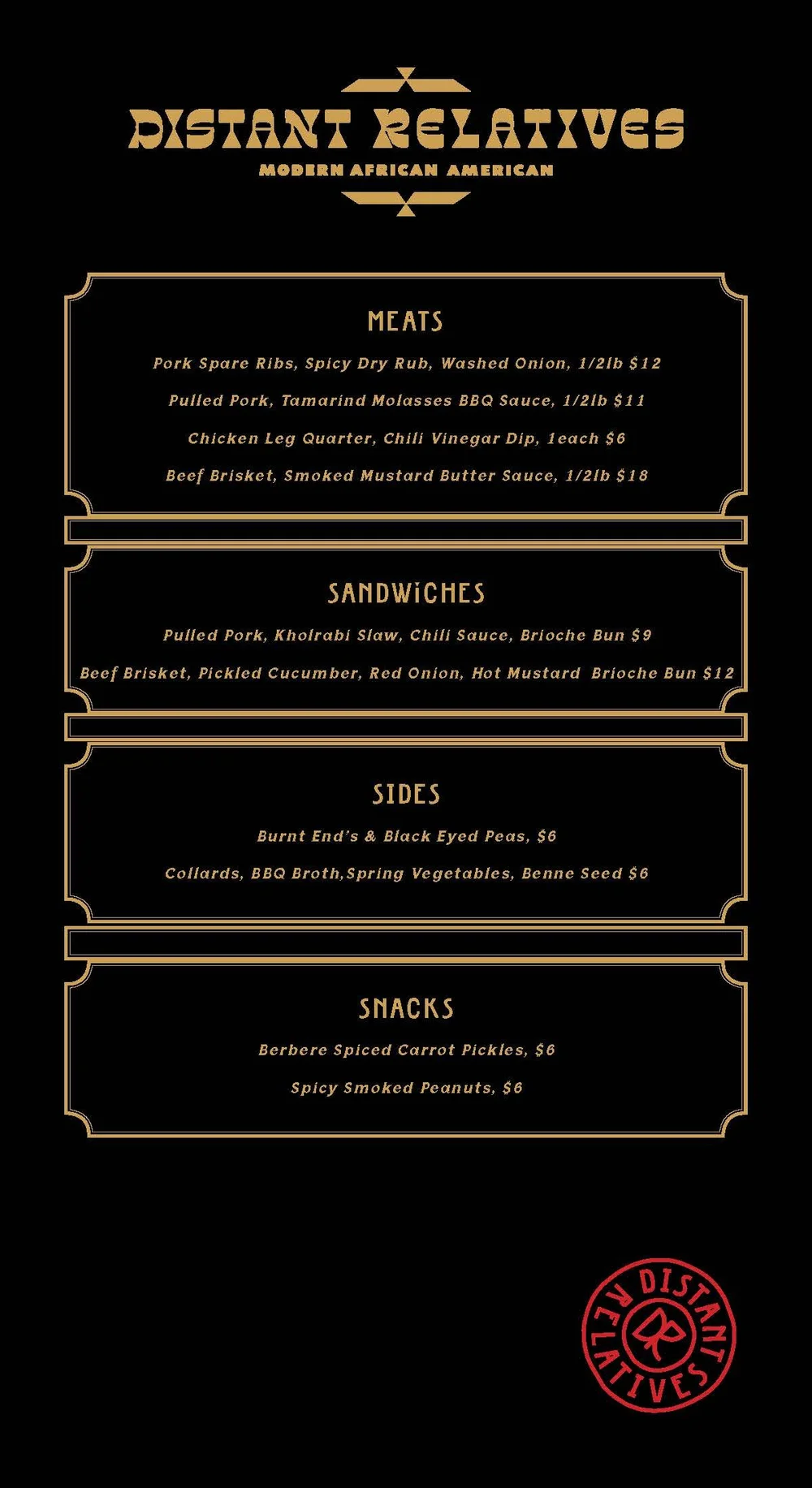 Menu — Distant Relatives