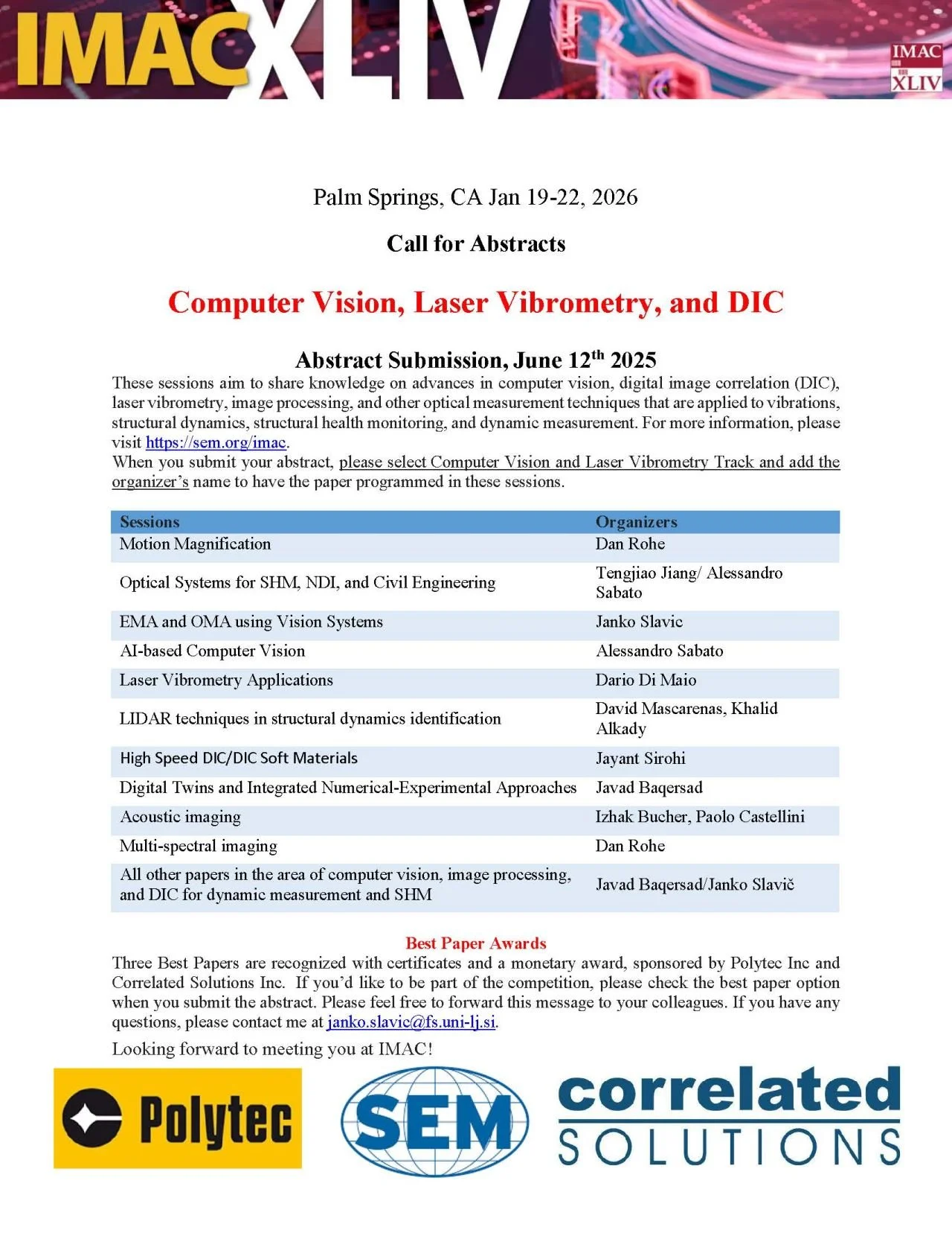 IMAC 2025 (Palm Springs, CA) — Correlated Solutions Digital Image Correlation