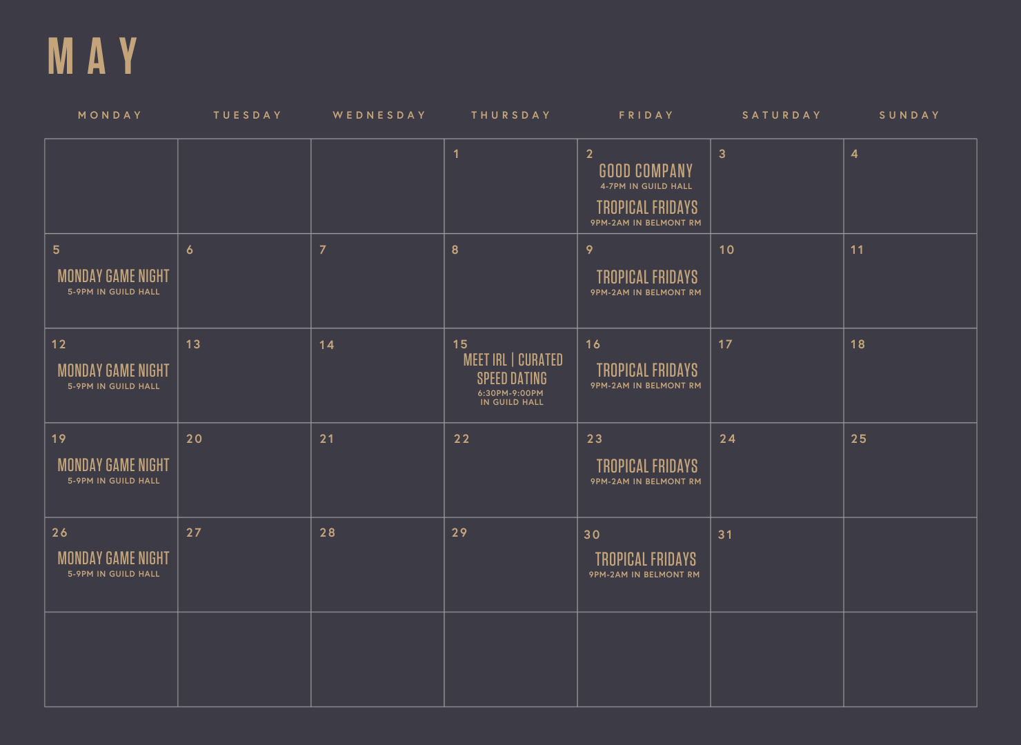 Club Calendar — Guild Row | Chicago Social Club