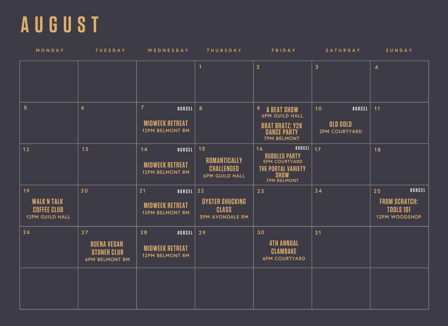 Club Calendar — Guild Row | Chicago Social Club