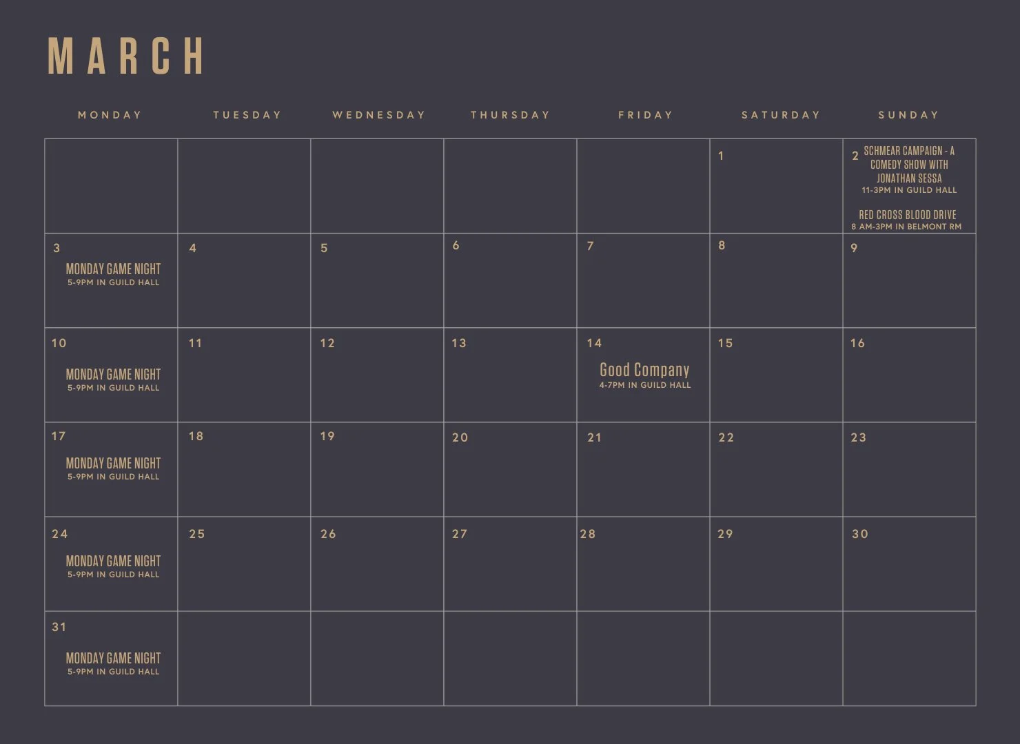 Club Calendar — Guild Row | Chicago Social Club