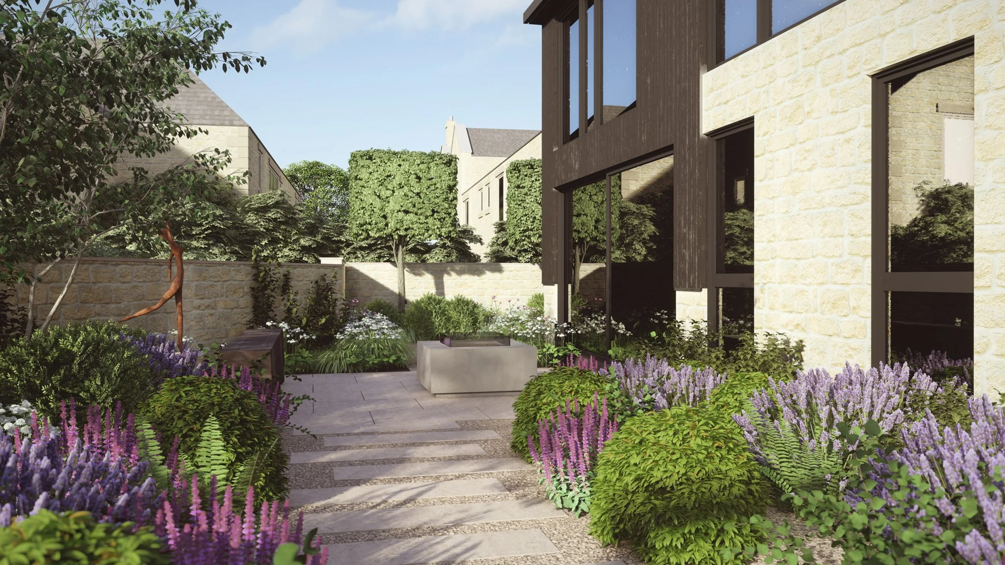 Contempory garden with incredible views