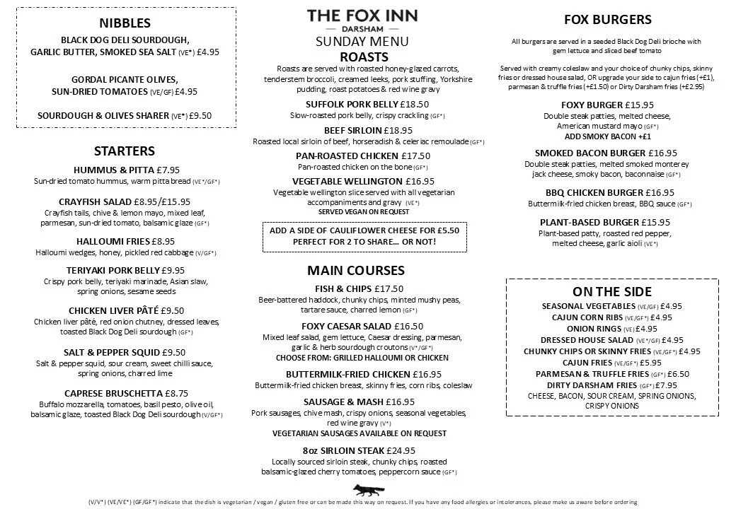 Food & Drink — The Fox Inn - Darsham