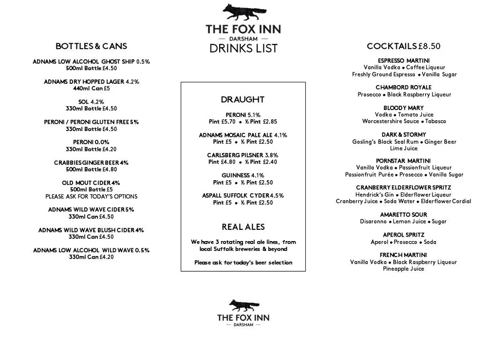 Food & Drink — The Fox Inn - Darsham