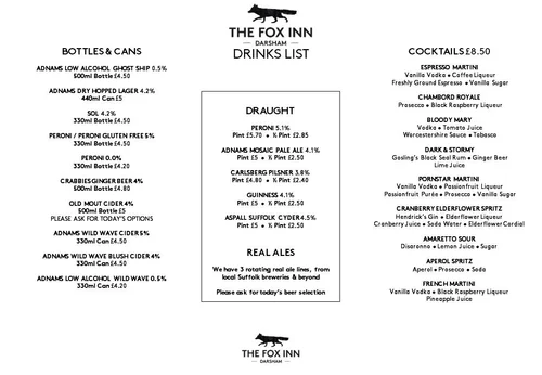 Food & Drink — The Fox Inn - Darsham