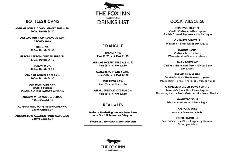 Food & Drink — The Fox Inn - Darsham