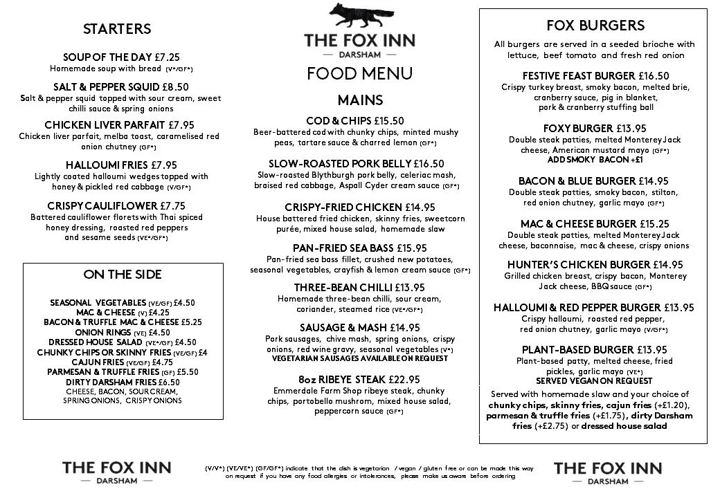 Food & Drink — The Fox Inn - Darsham