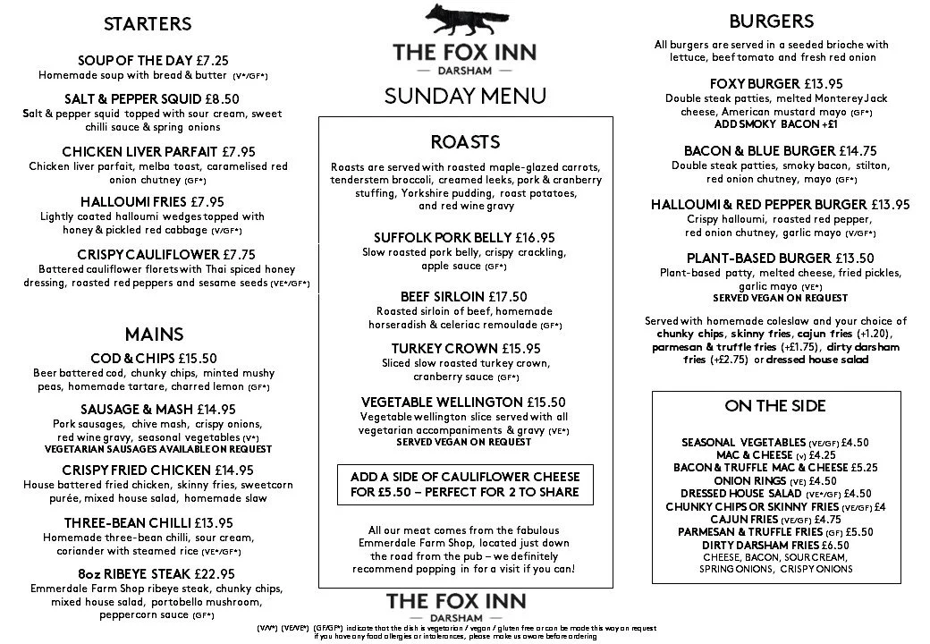 Food & Drink — The Fox Inn - Darsham