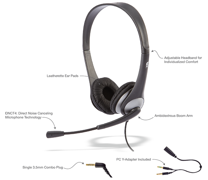 AC-204 Stereo Headset with Single Plug and Y-adapter — Cyber Acoustics
