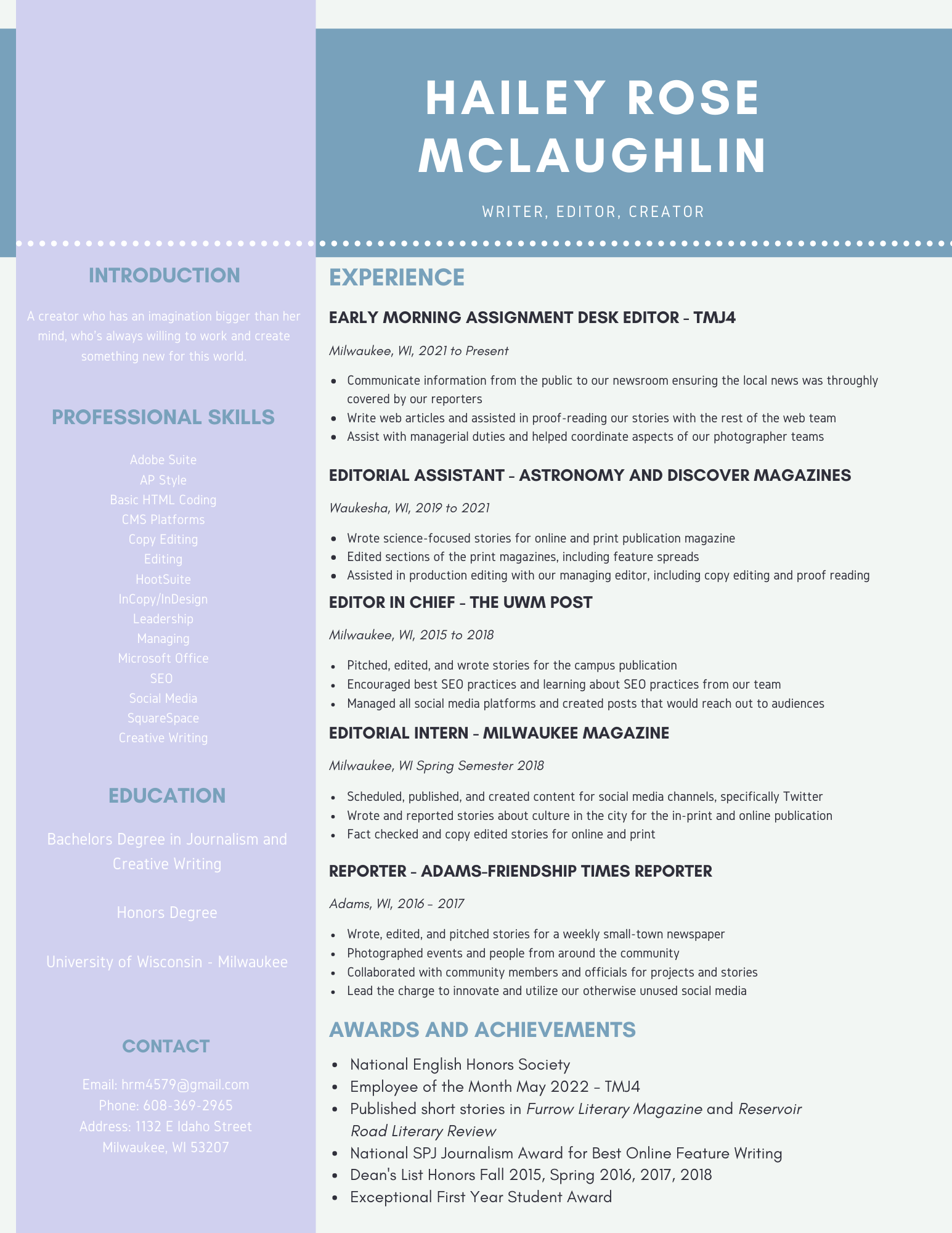 CV/Resume — Hailey Rose McLaughlin