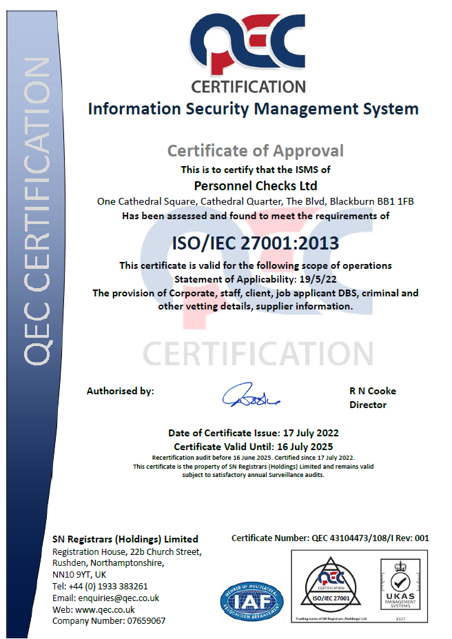 What is ISO 27001:2013 and why is it important? — Personnel Checks