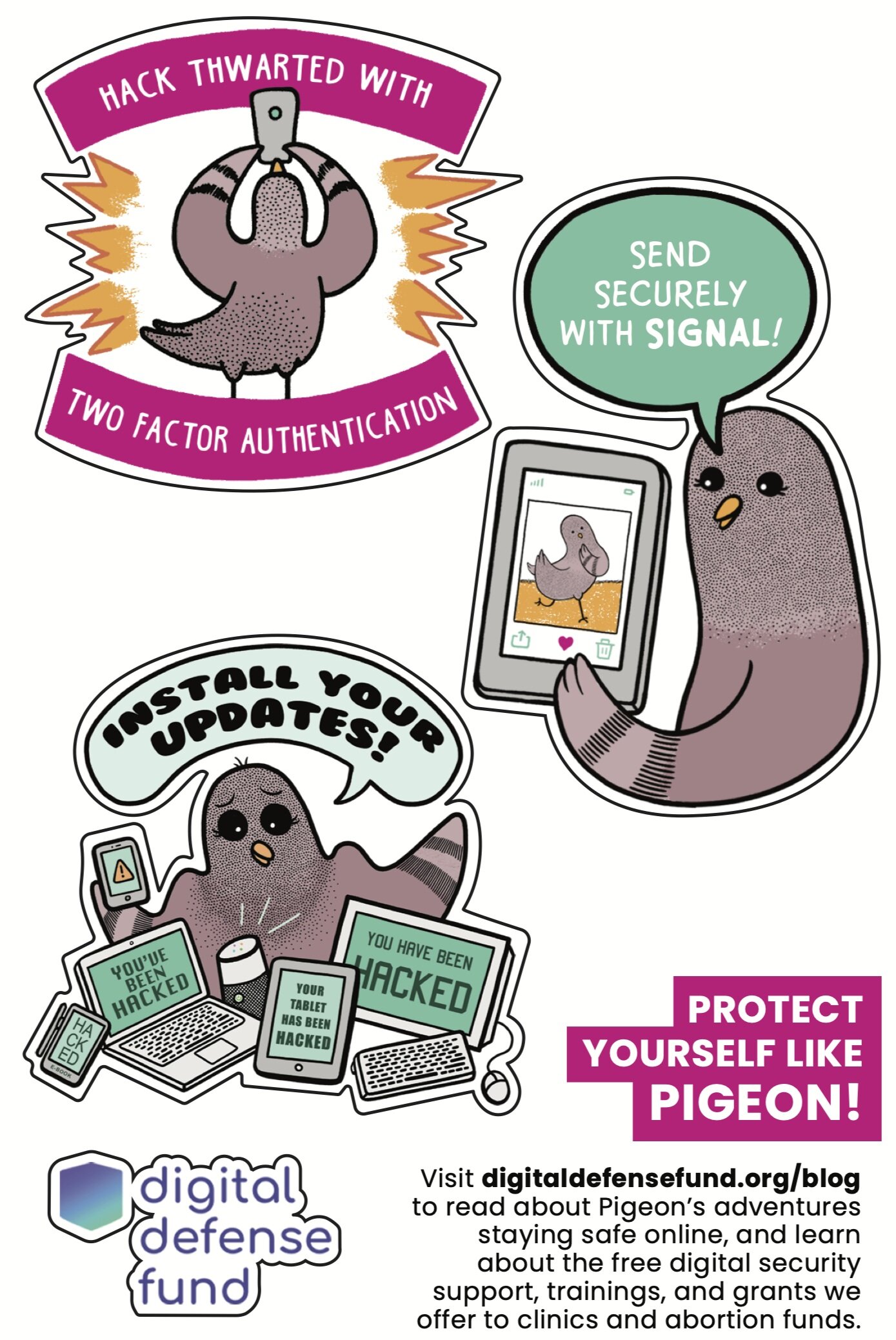 Pigeon Sticker Sheet — Digital Defense Fund