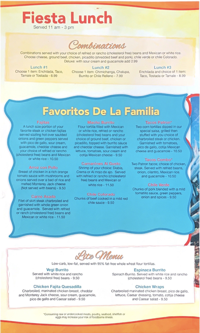 Menu — Patron Mexican Restaurant