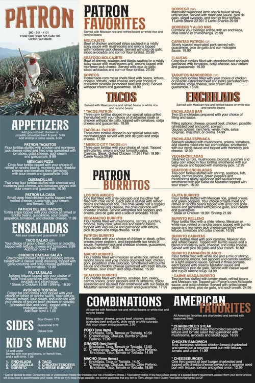 Menu — Patron Mexican Restaurant