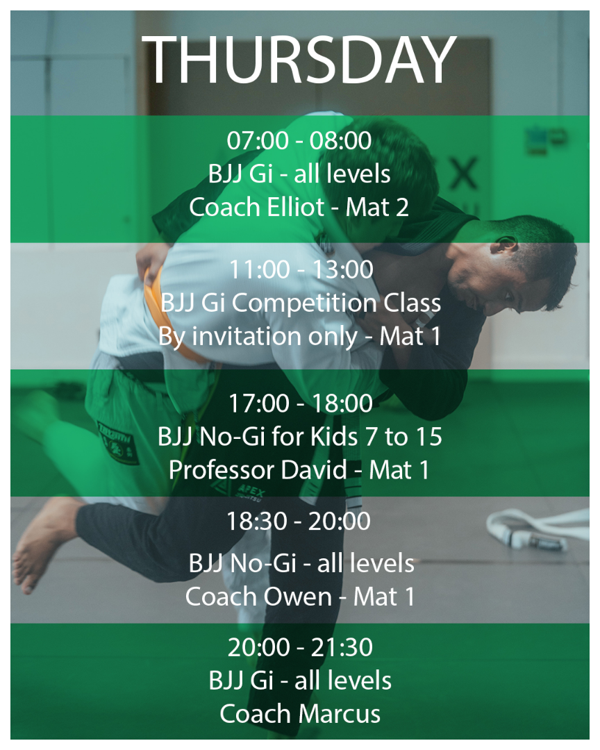 Jiu-Jitsu Weekly Timetable | Apex Jiu-Jitsu
