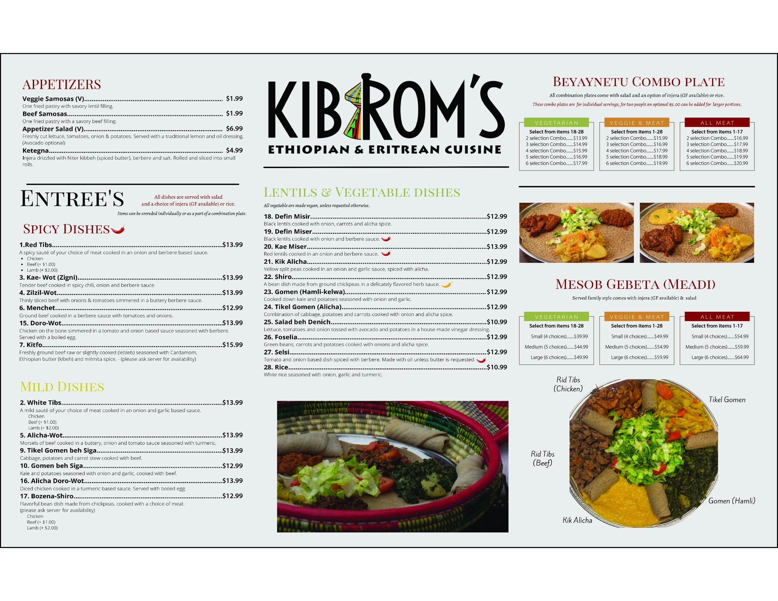 Menu — Kibrom's Ethiopian & Eritrean Restaurant