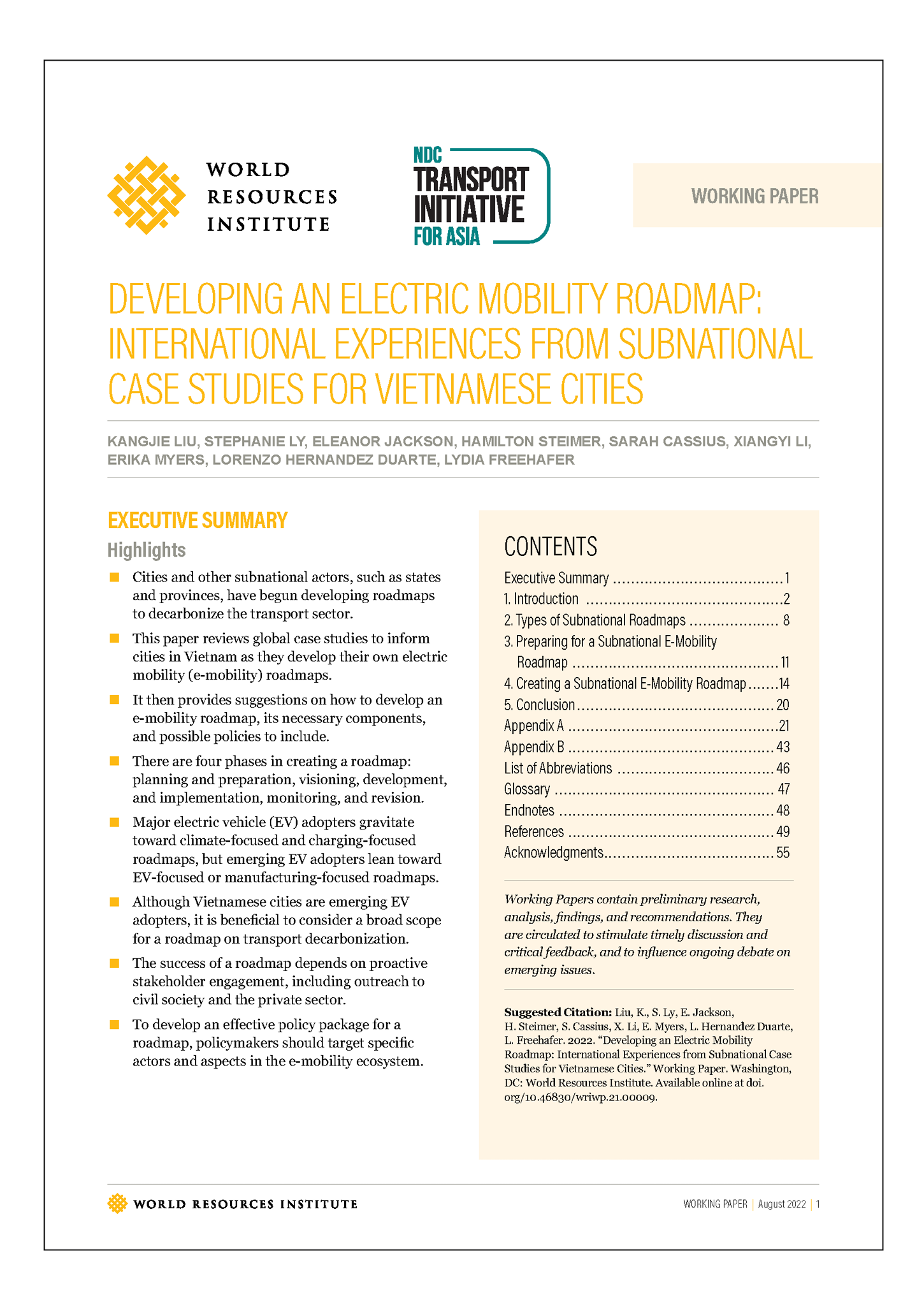Working Paper: Subnational E-Mobility Roadmaps — NDC Transport ...