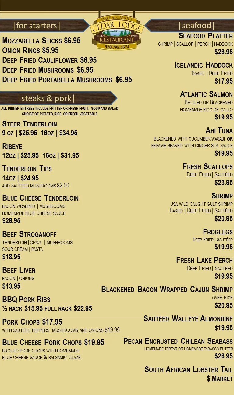 Dinner Menu — Cedar Lodge Restaurant
