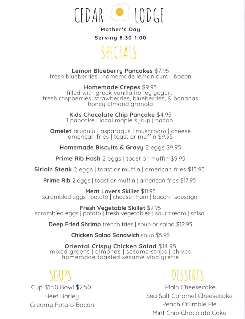 Menu 1 — Cedar Lodge Restaurant