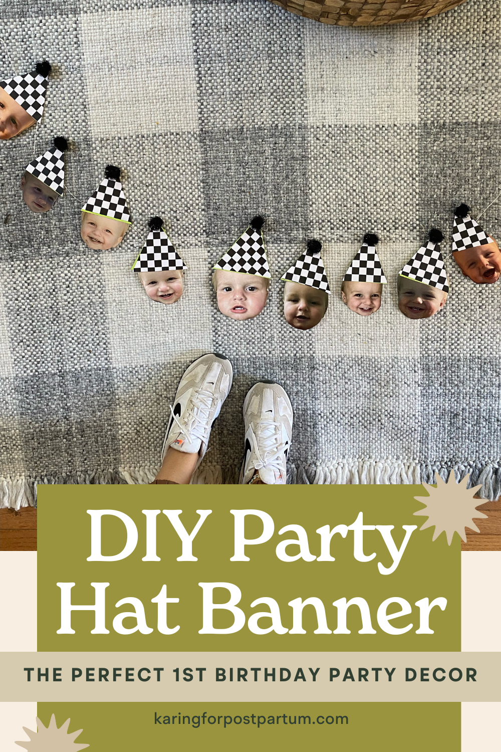 DIY Party Hat Banner for First Birthday | Karing for Postpartum