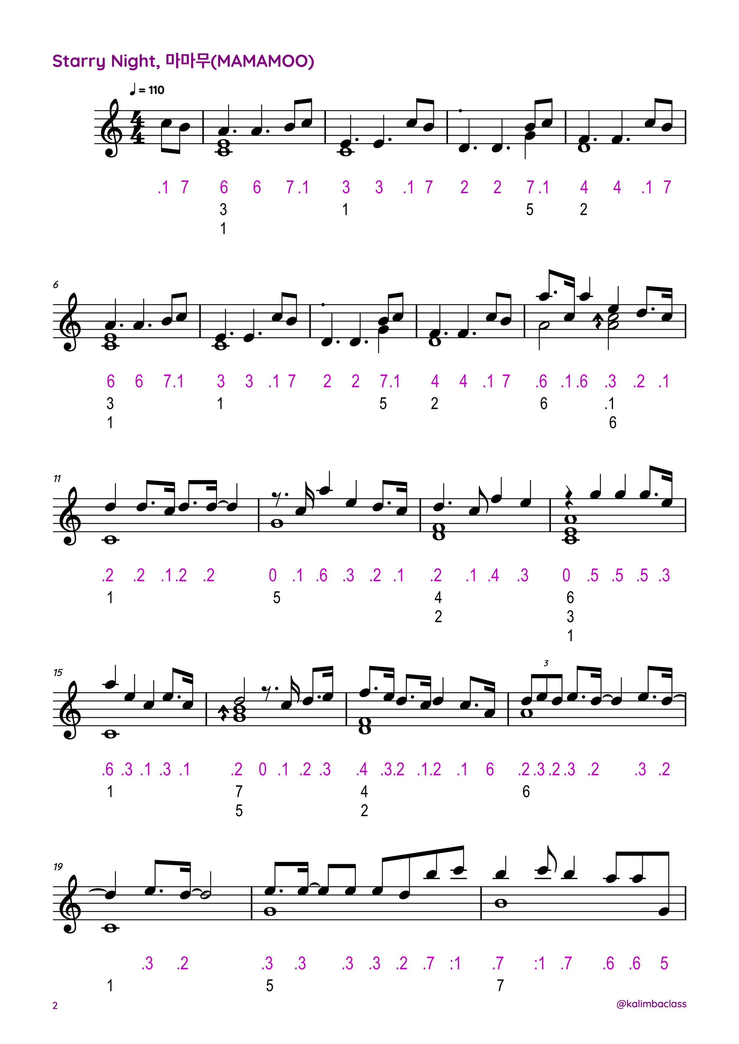별이 빛나는 밤 Starry Night by 마마무 - Clases de Kalimba