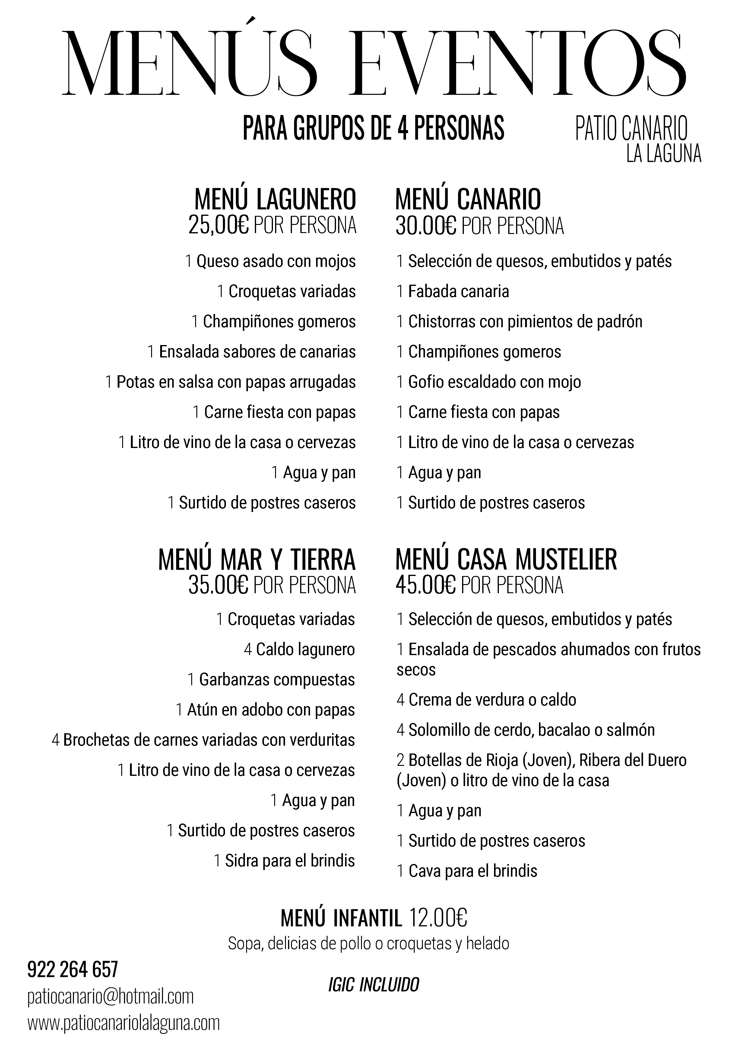 Menú Eventos — Patio Canario