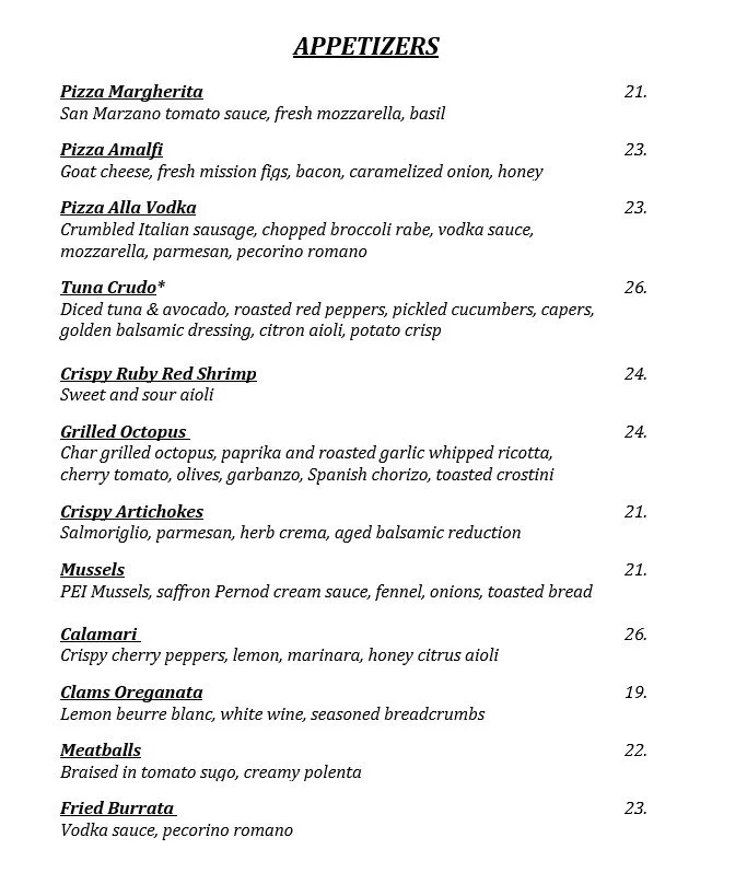 Menu 1 — Primi Italian Steakhouse