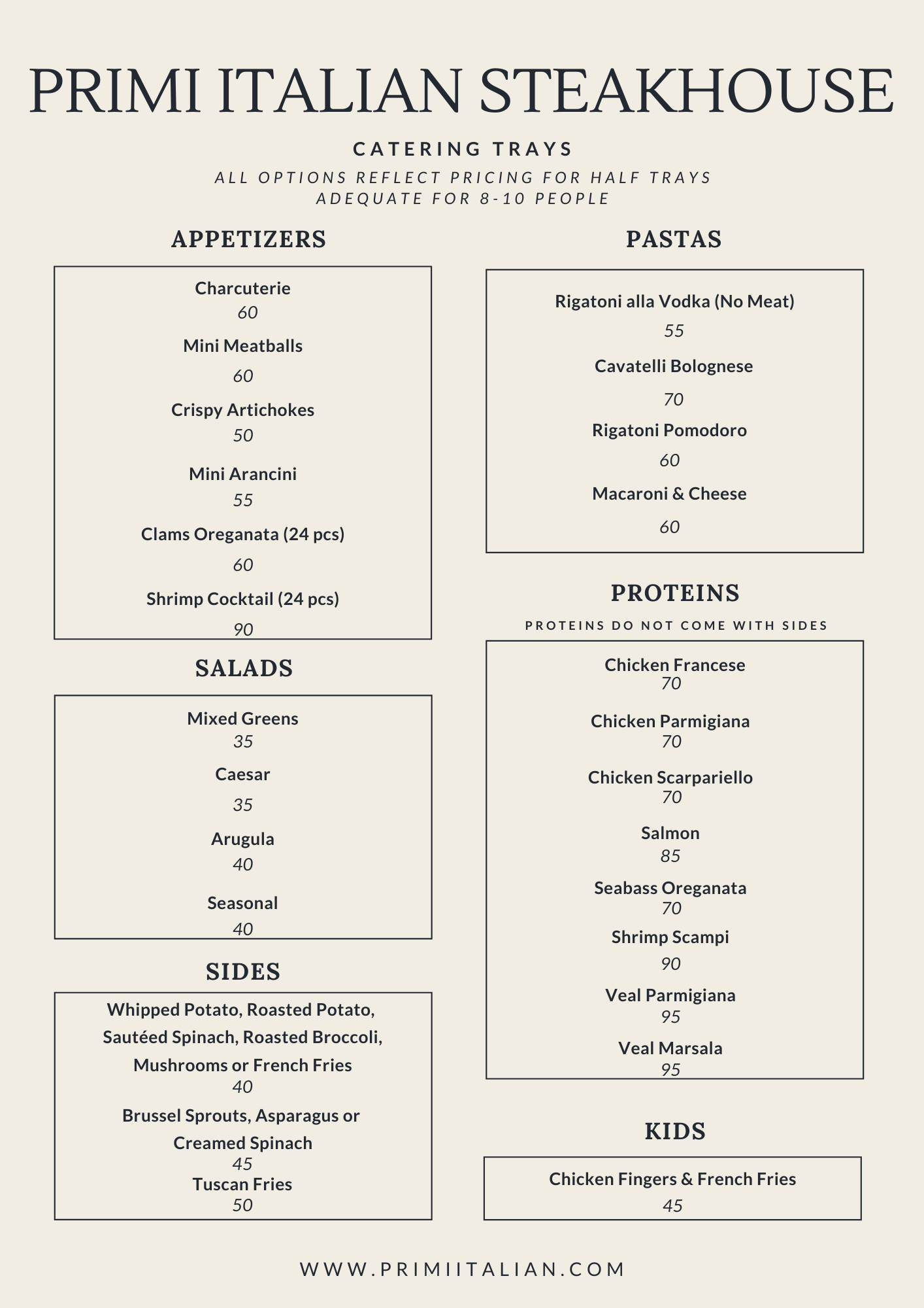 Catering Trays — Primi Italian Steakhouse