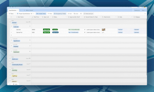 Specification Tracking Airtable Template — MARJORIE DESIGN