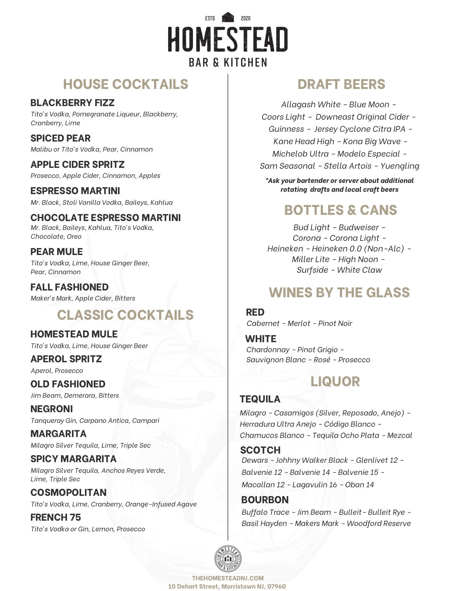 The Homestead — DRINKS