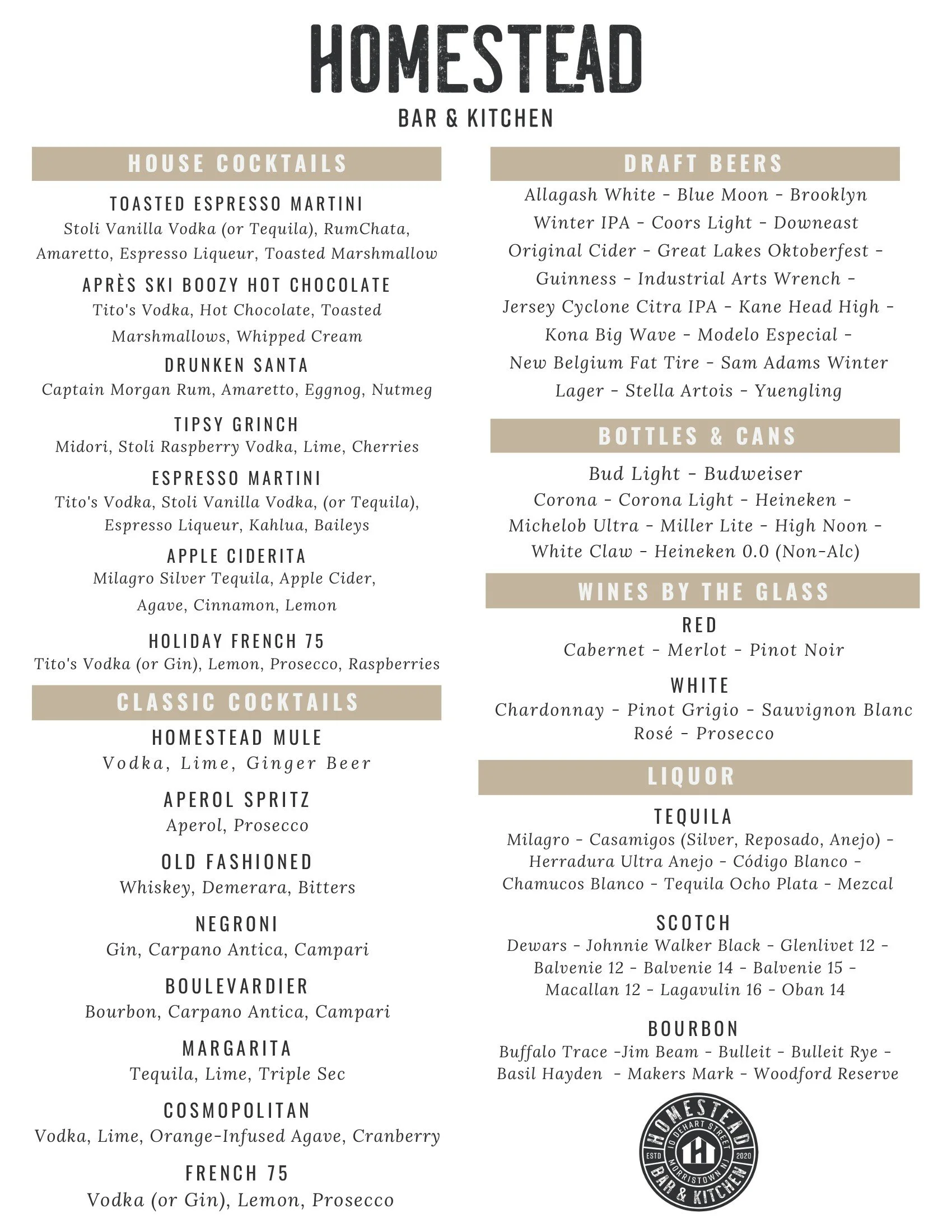 The Homestead — DRINKS