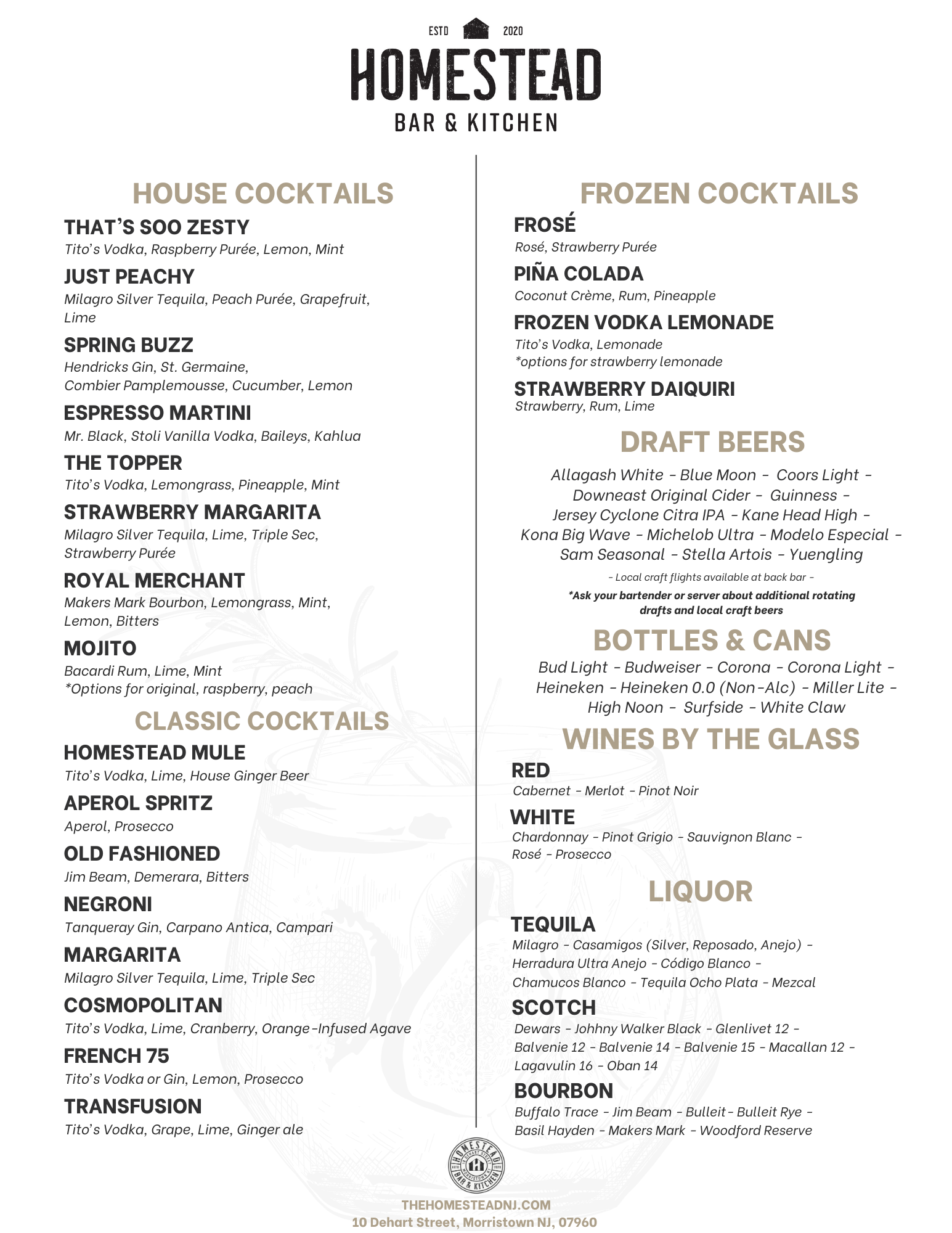 The Homestead — DRINKS