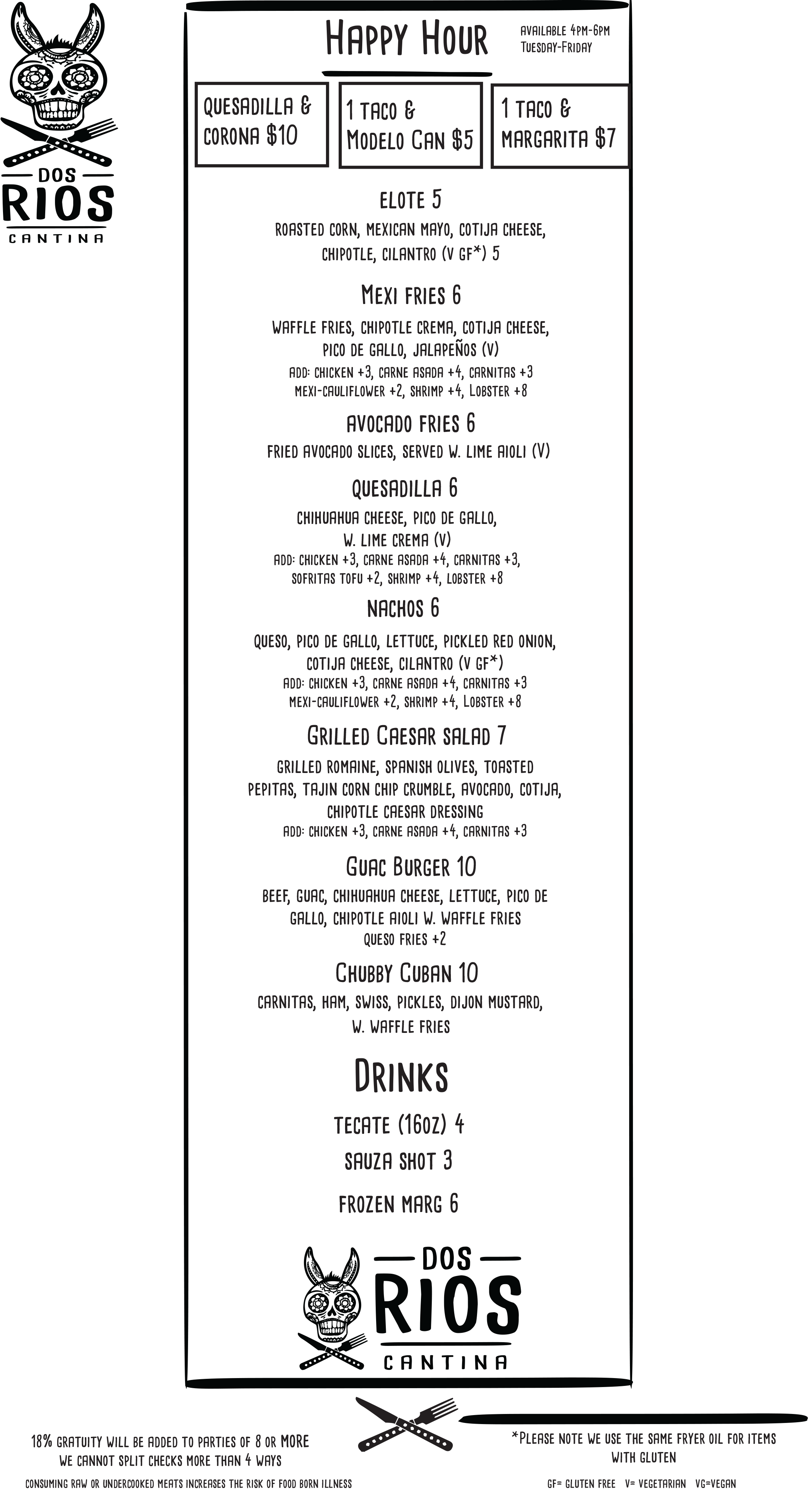 Menu — Dos Rios Cantina