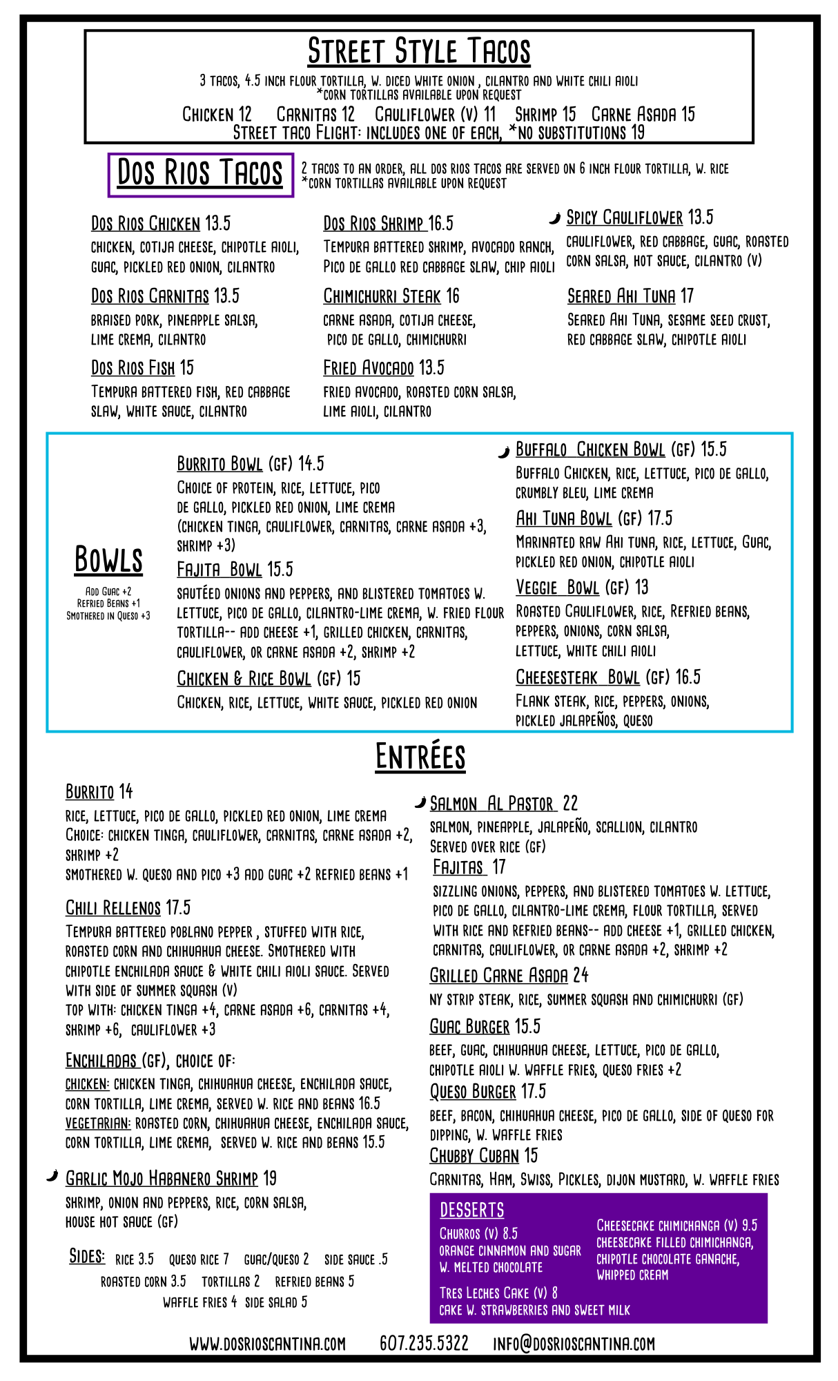 Menu — Dos Rios Cantina