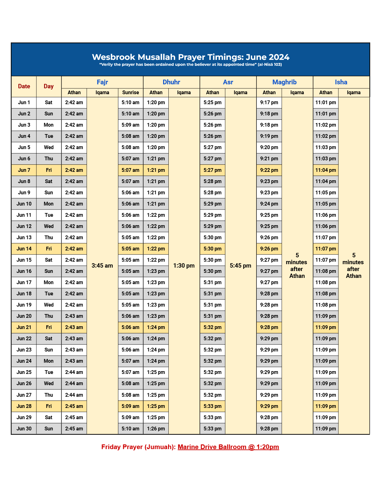 Prayer Space & Schedule — MSA UBC