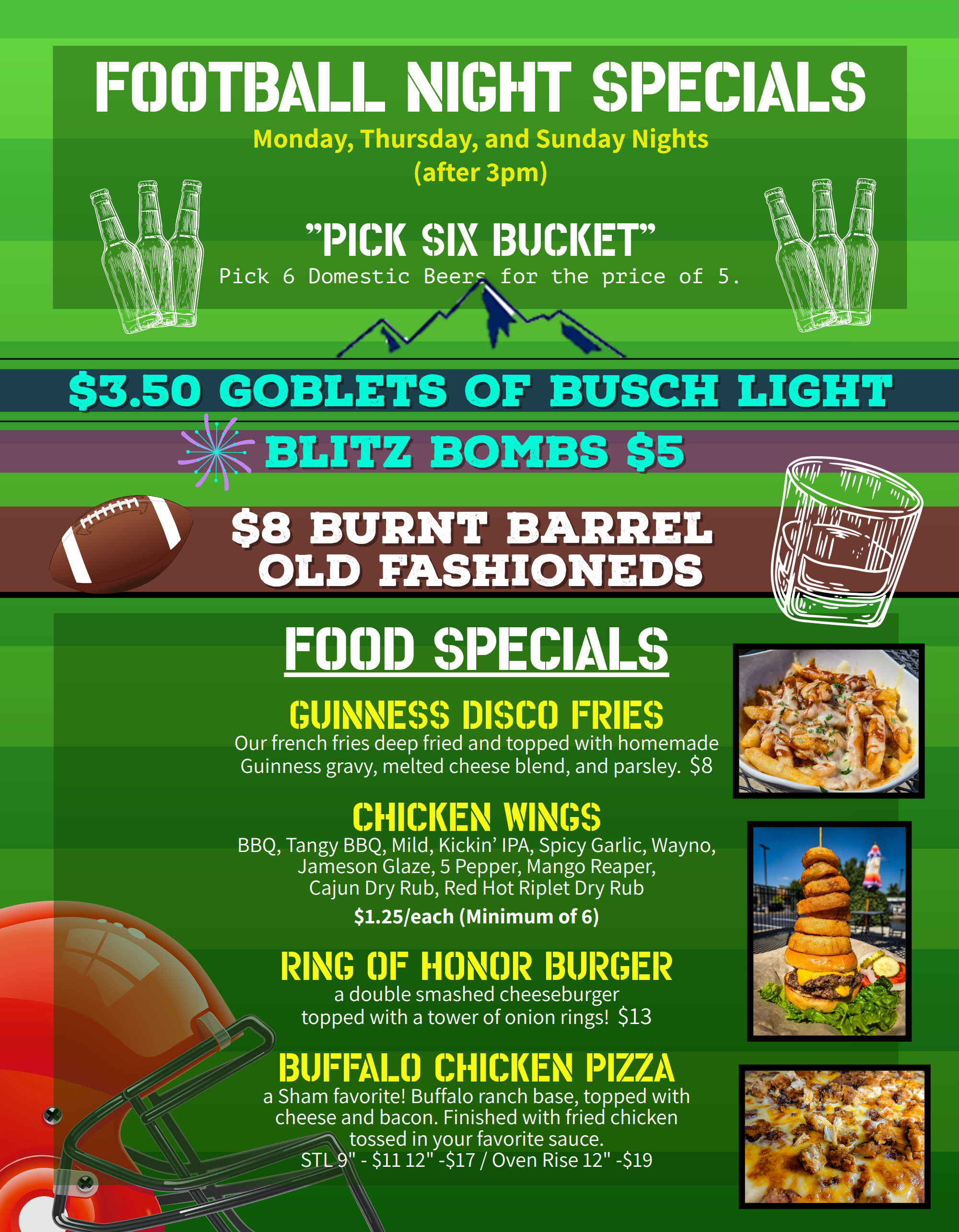 Football Menus — Shamrocks Pub n Grill
