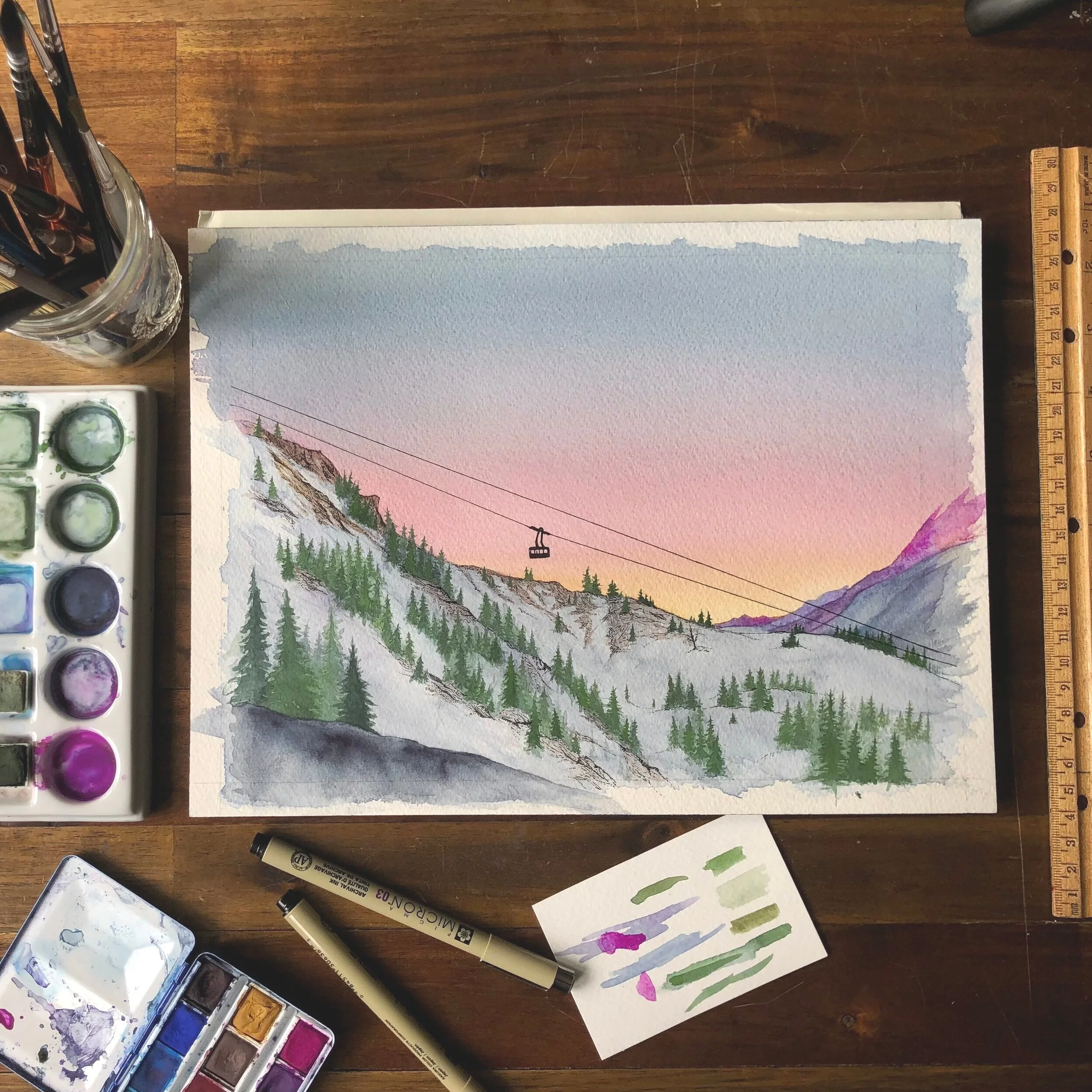 Snowbird Mountain Resort Watercolor - Powder Art Print — Kapowder Ink
