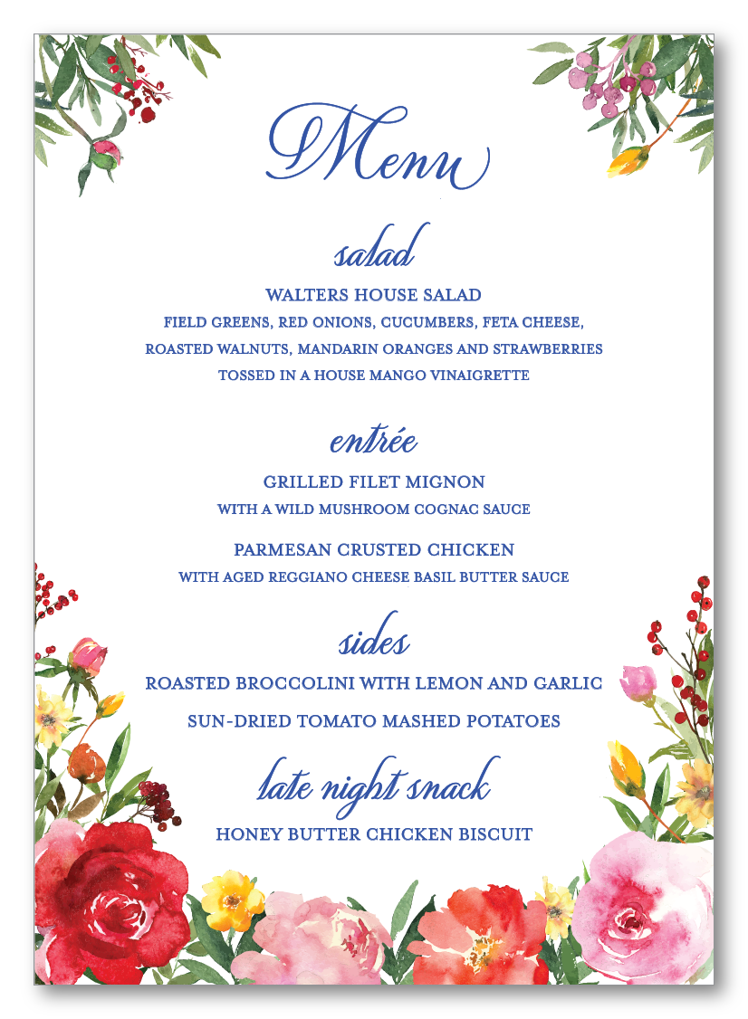 Menu Cards — Lyons Paperie