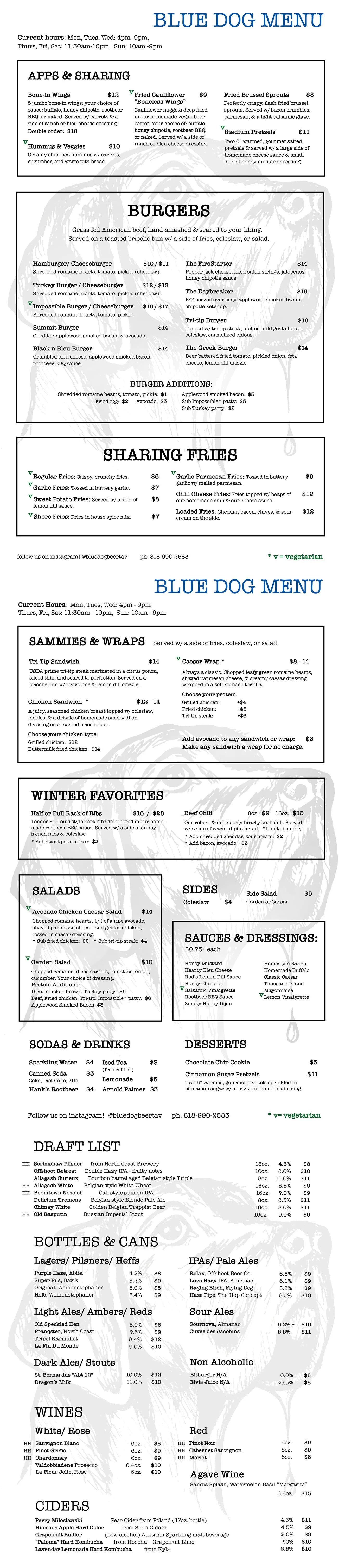 Menu — Blue Dog Beer Tavern