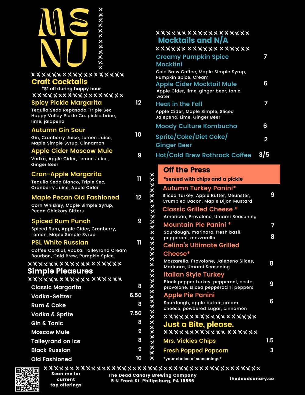 Menu 1 — The Dead Canary