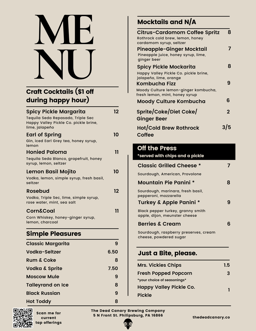 Menu 1 — The Dead Canary