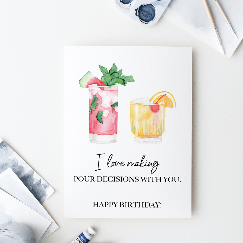 Watercolor Cocktail Drink Cards, Happy Hour Greeting Cards, Cocktail ...